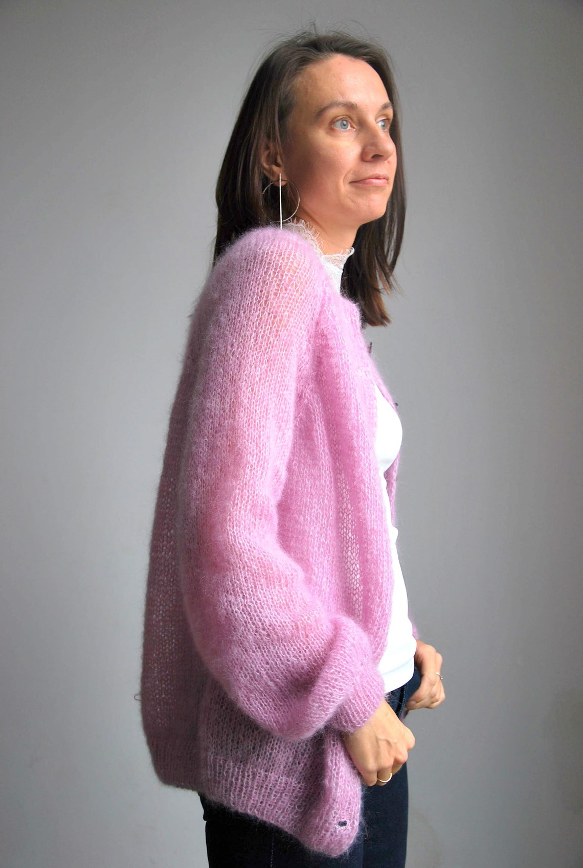 Pink Soft Mohair Silk Sweater Pink Warm Handmade Cardigan - Etsy UK