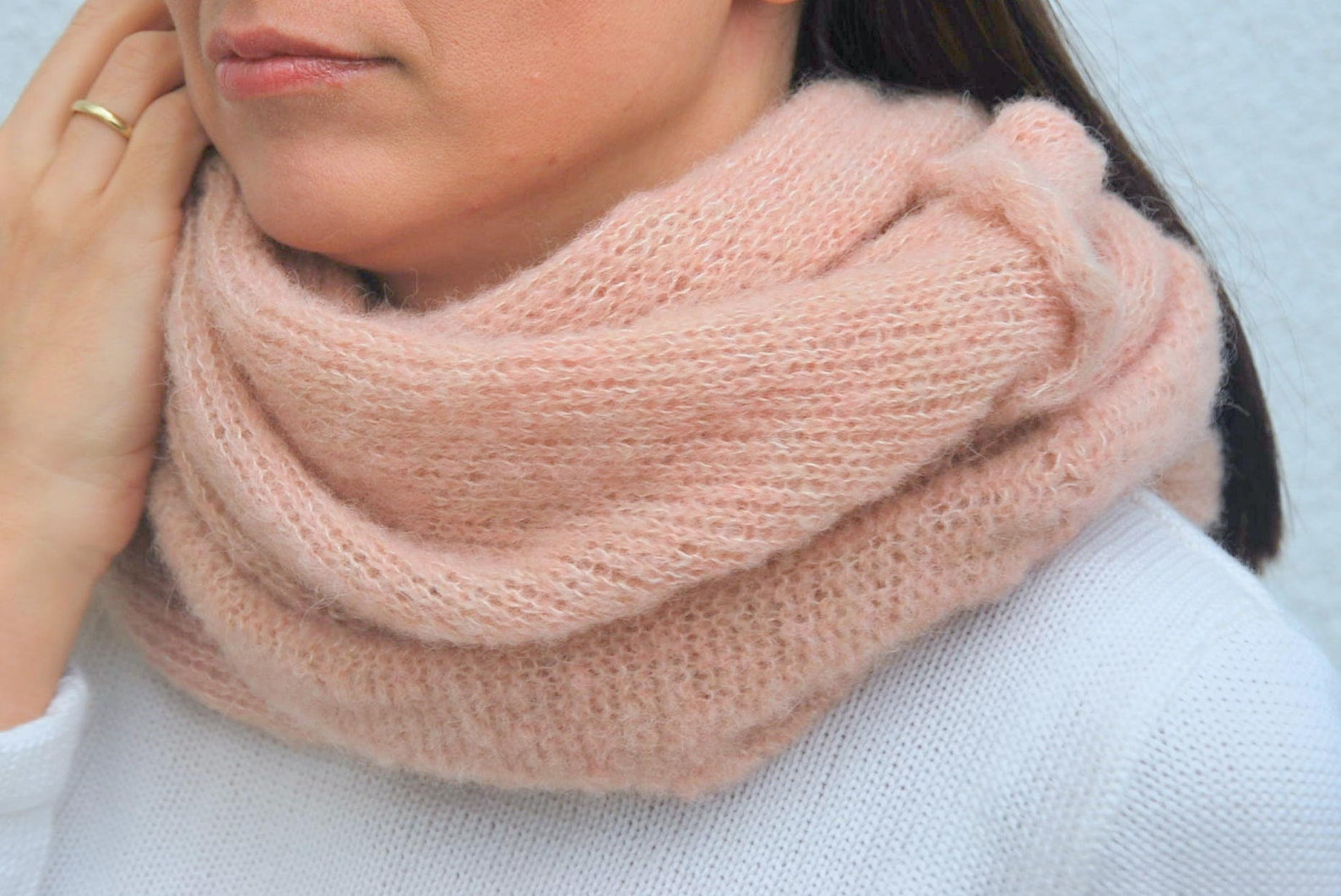 Knitted pink sand alpaca and silk wool scarf for women | Etsy