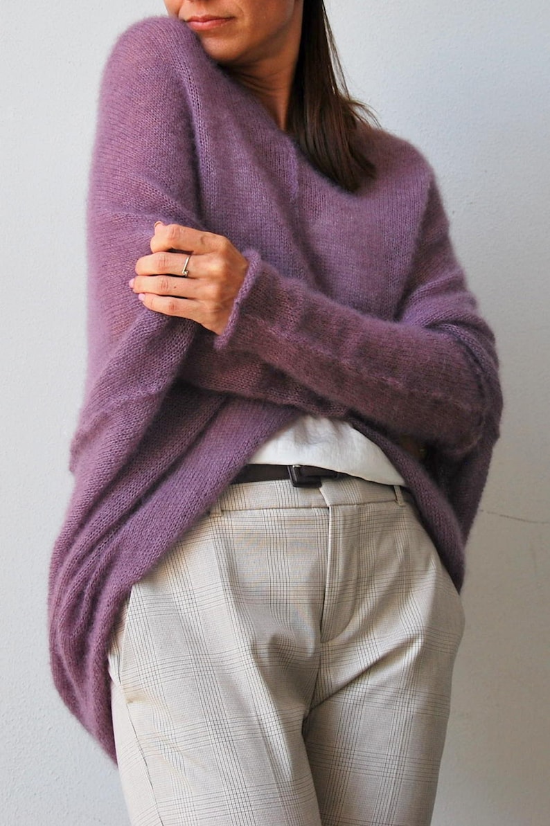 Sweater heather cardigan mohair sweatshirt purple cardigan | Etsy