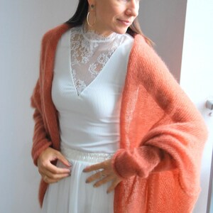 Rust Mohair Silk Handmade Cardigan, Wedding Rust Pullover, Knitted ...