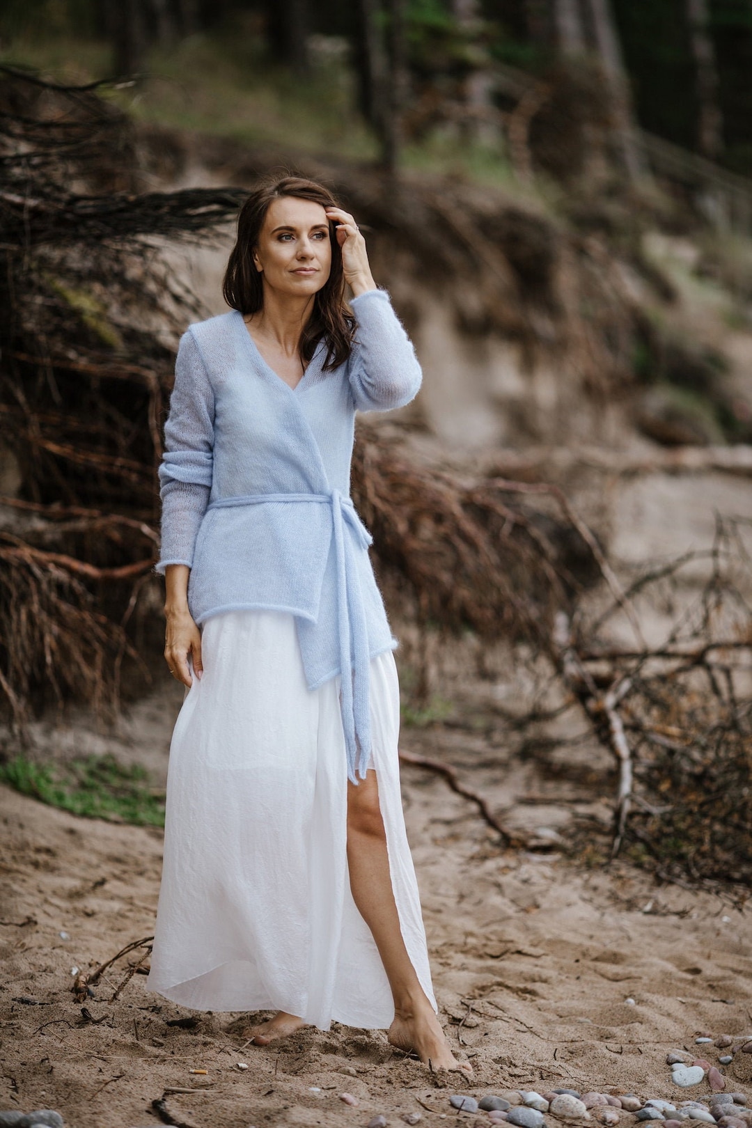 Light Sky Blue Mohair Silk Cardigan , Wedding Sky Blue Accessories ...