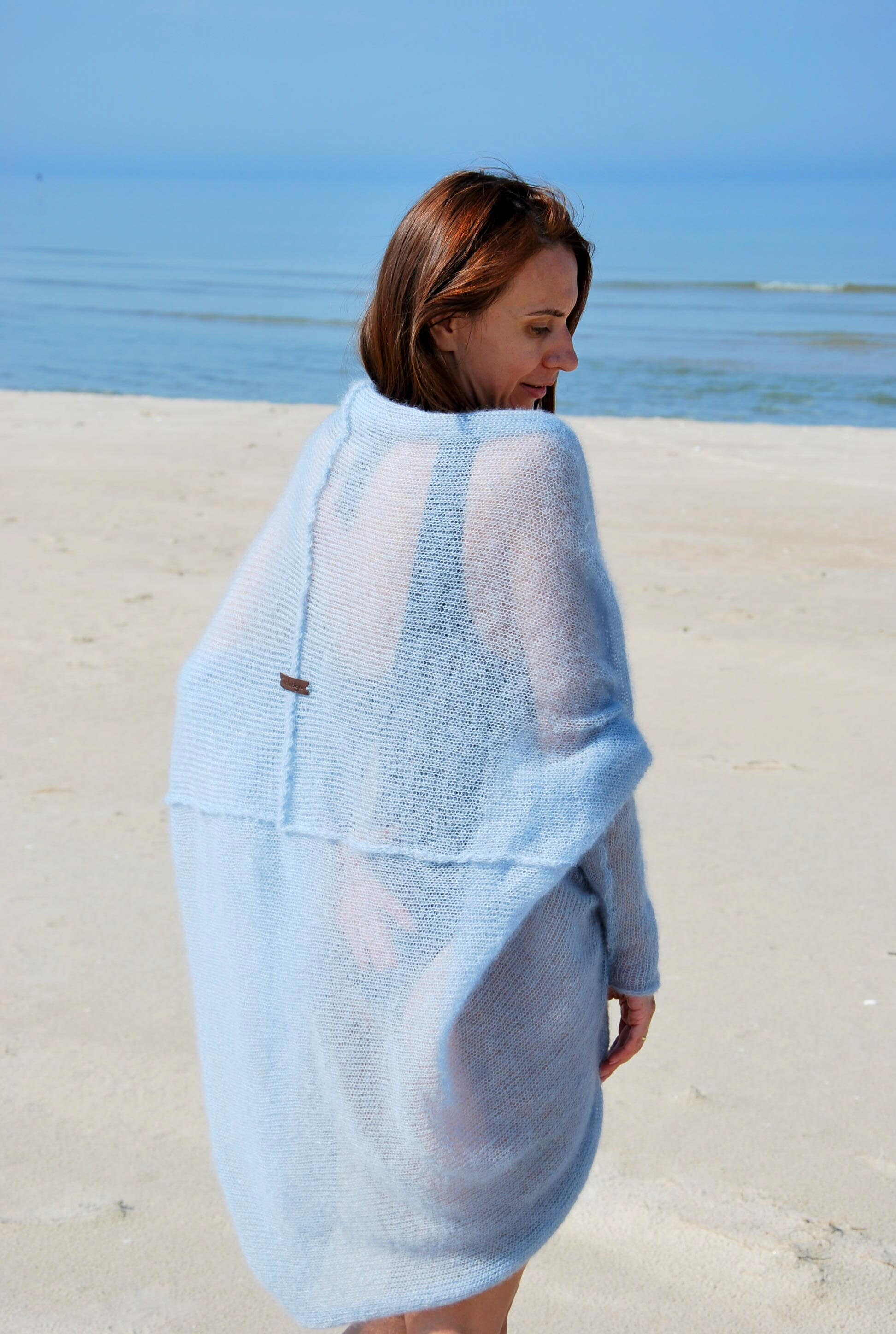 Long sweater blue cardigan loose knit sweater beach | Etsy