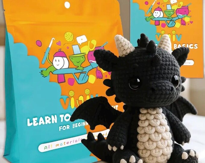 DIY Dragon Crochet Kit | Amigurumi Black Dragon Plushie | All-in-one ...
