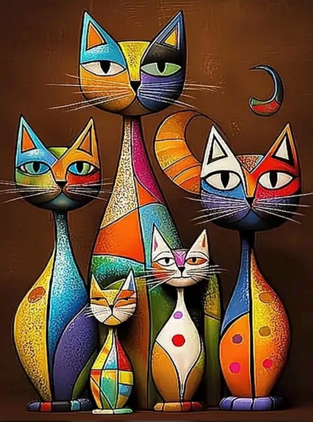 5D Diamond Art Kit | Colourful Cubist Cat Family | 30x40 Frameless. - Etsy