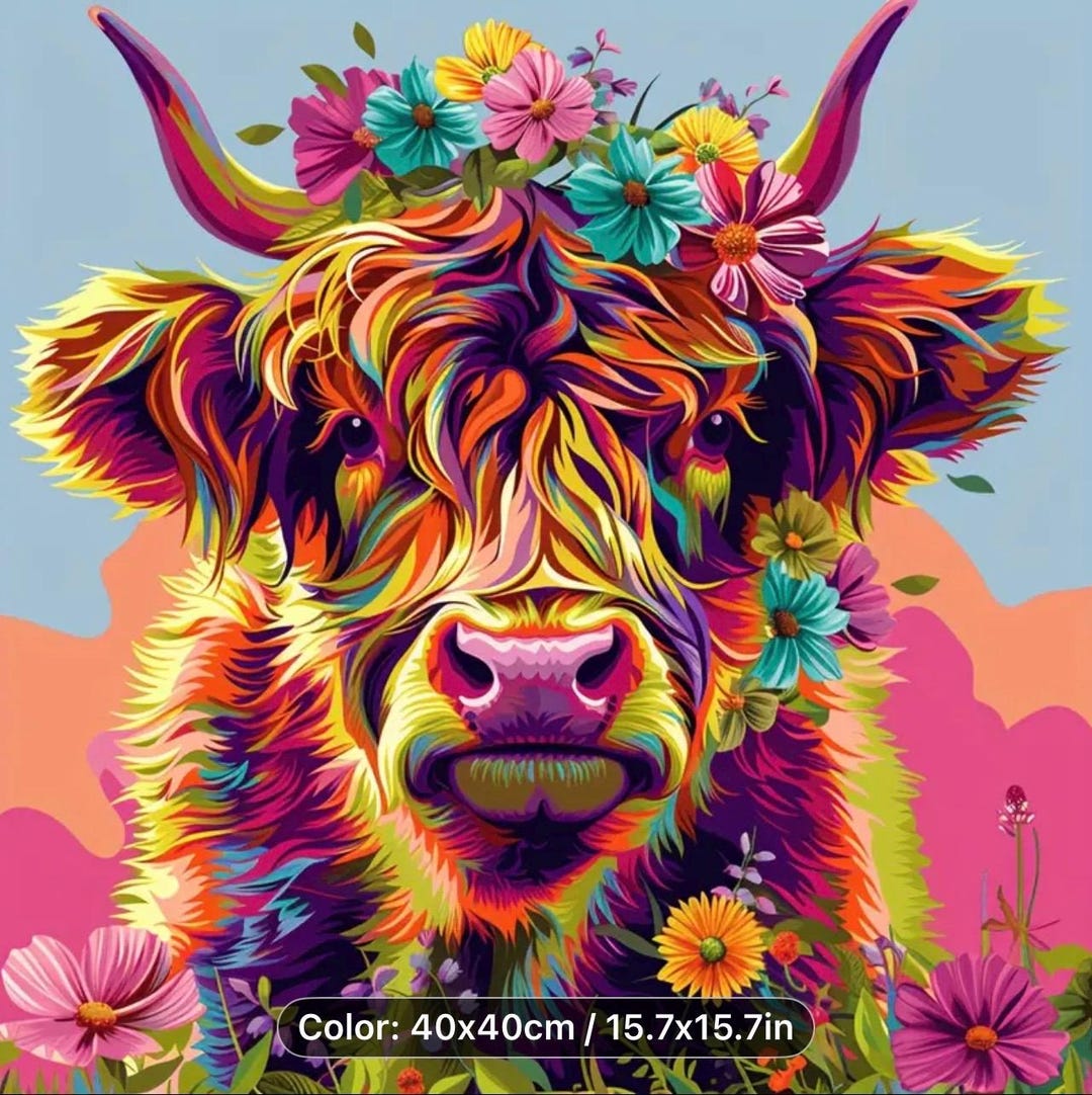 Colorful Highland Cow 5D Diamond Painting Kit - 40x40cm | Full Drill UK ...