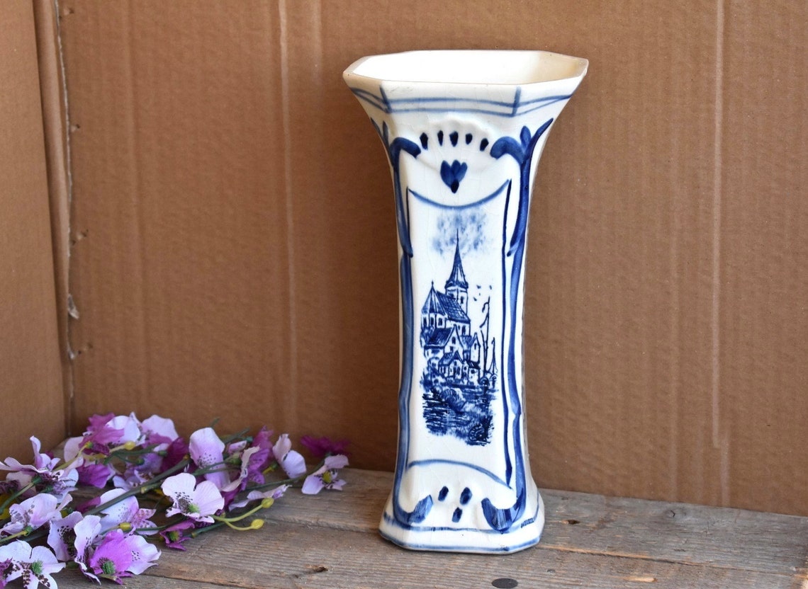 Vintage Delft Vase Netherlands Dutch European Holland Porcelain Ceramic ...