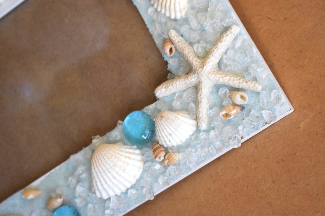 Seashell Encrusted Frame Photo Picture White Blue Sea Shell - Etsy