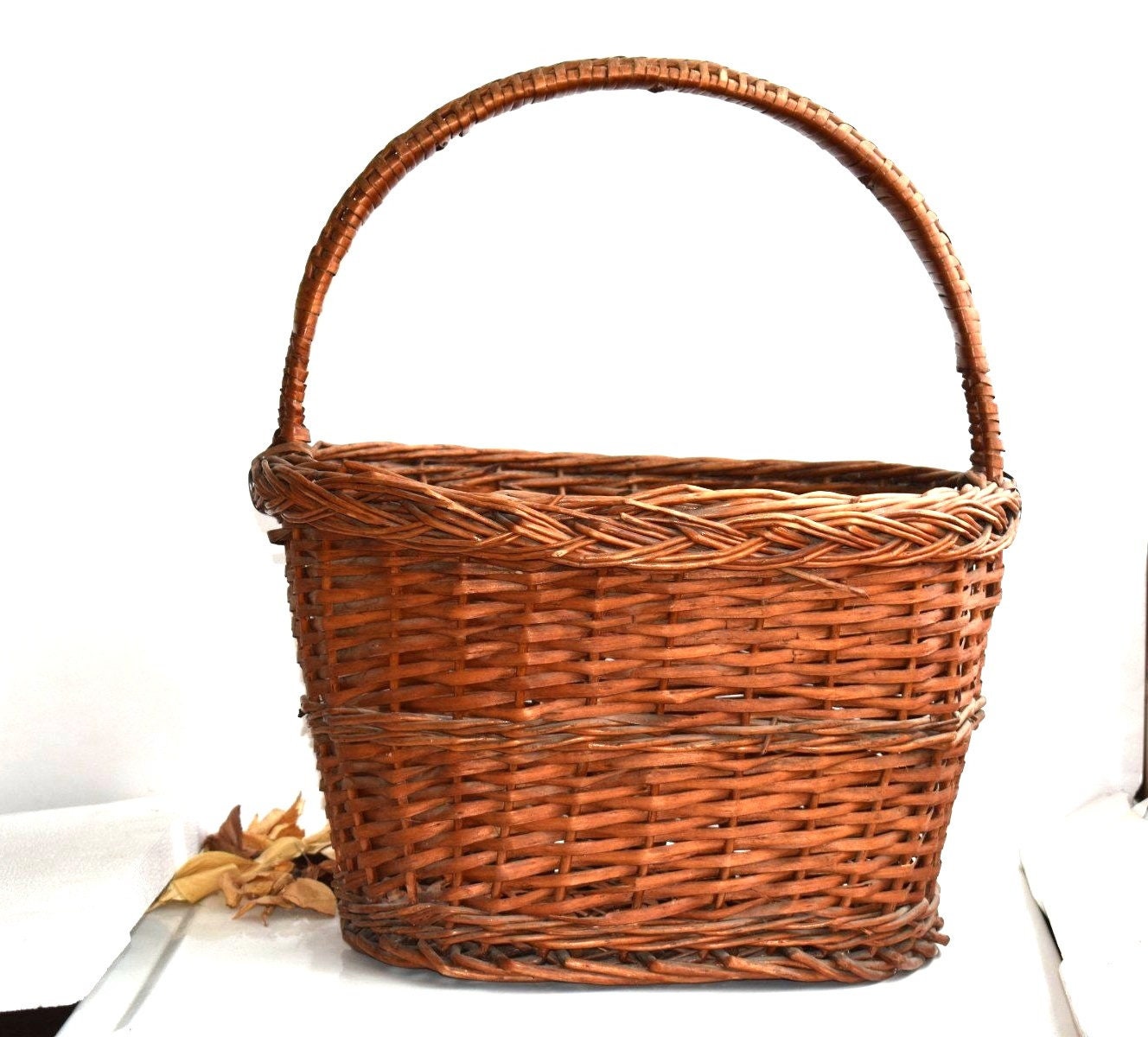 Large Vintage Woven Wicker Basket Handle Fruit Flower - Etsy