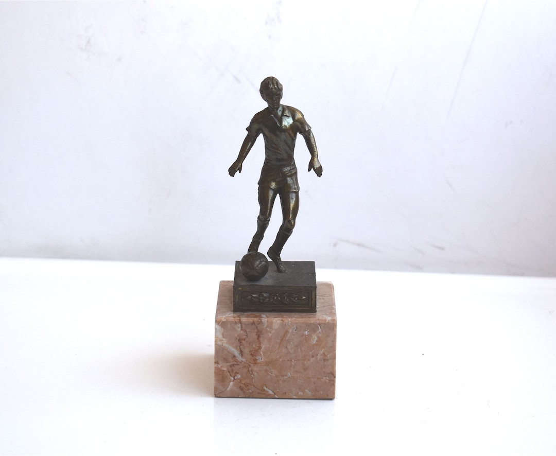 Vintage Soccer Football Player Cast Bronze Marble Base Stand Trophy ...