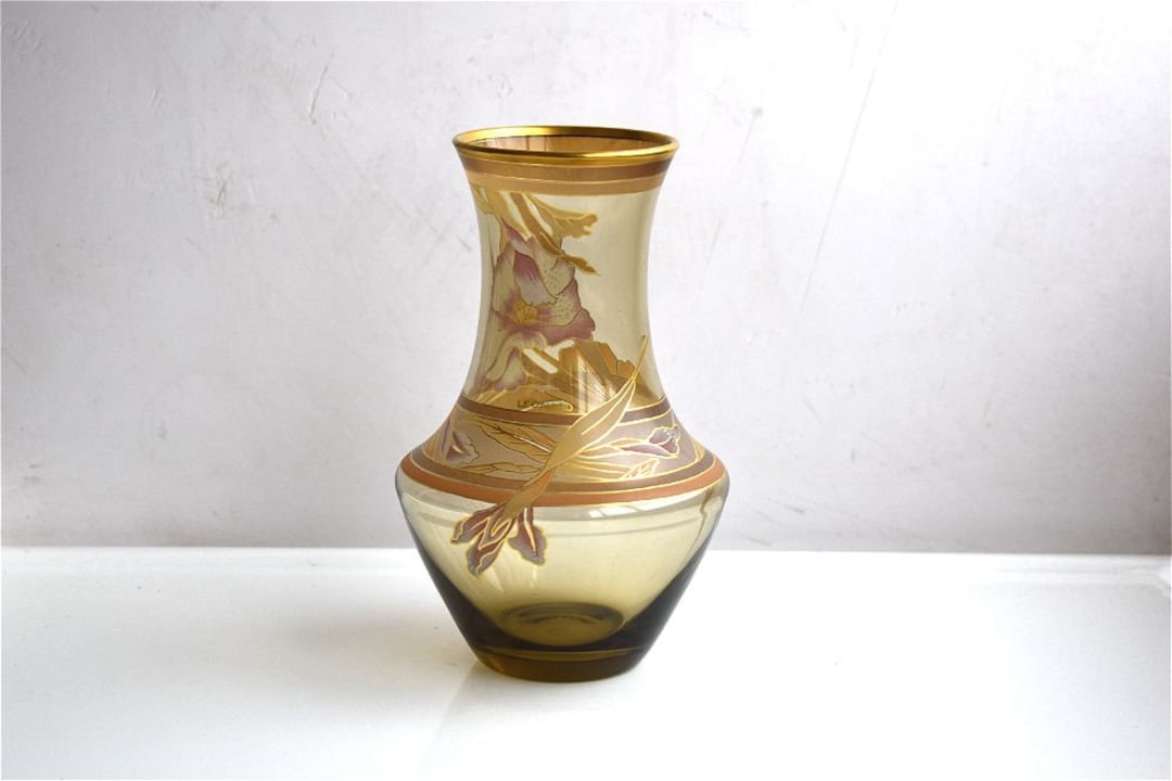 Vintage 6" Hutschenreuther Leonard Yellow Glass Hand Painted Gold Table ...