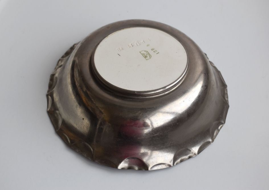 Vintage BMF N Foreign Serving Fruit Bowl Metal Porcelain Plate Tray ...