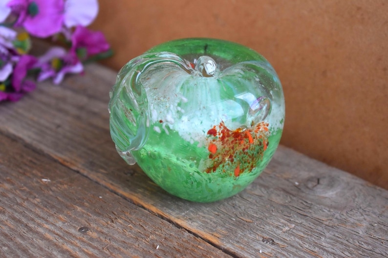 Glass Apple Paperweight Multi Colored Marble Crystal Art Glass Ball ...