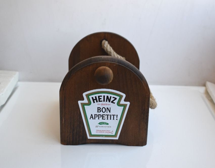 Vintage Heinz Wood Basket Rope Handle Caddy Tote Storage Cutlery Box ...