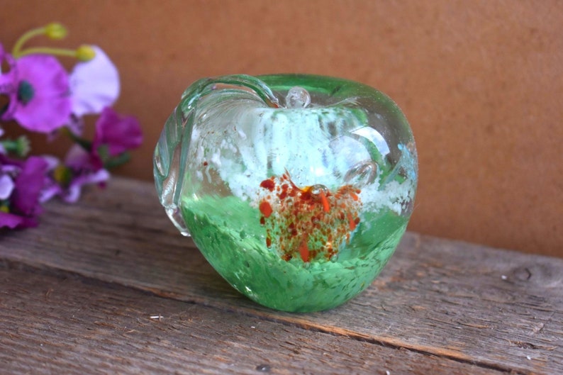 Glass Apple Paperweight Multi Colored Marble Crystal Art Glass Ball ...