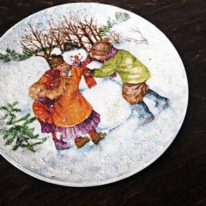 Christmas Wall Decor Plate Snowman Decoupage Wall Decor Snow Holiday ...