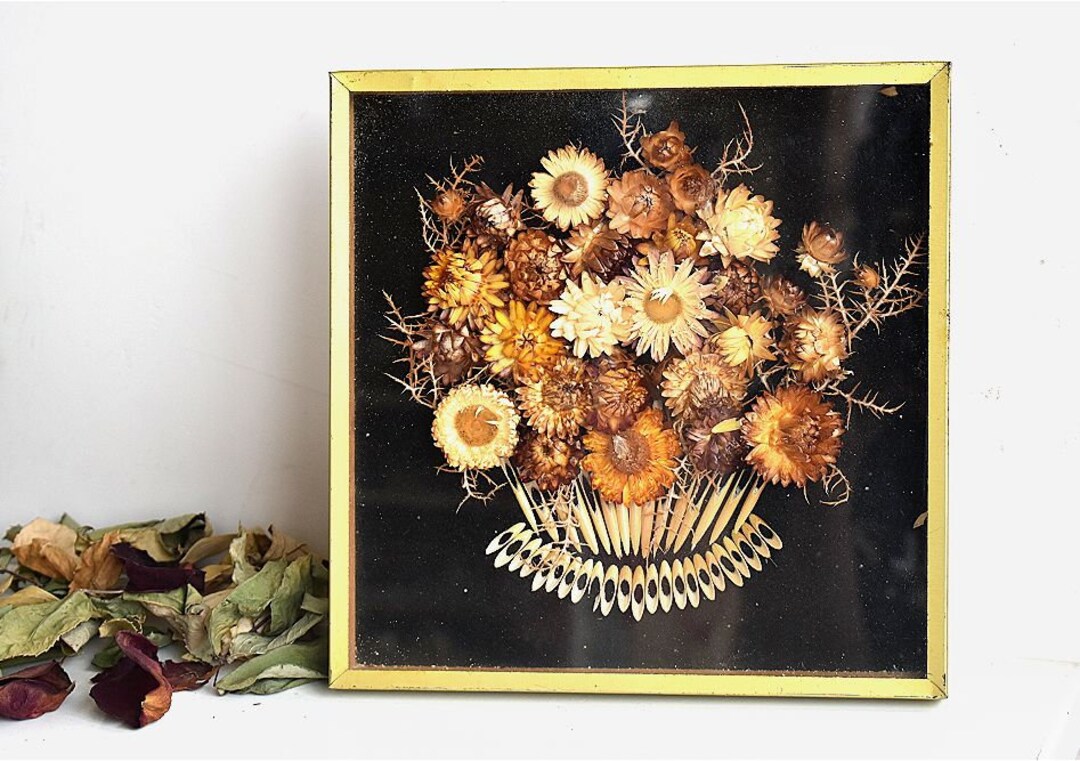 Vintage Dried Flower Wall Art Decor Framed Picture Pressed Floral Wall ...