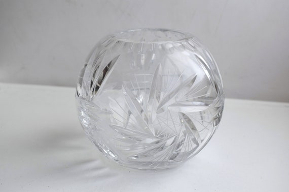 Vintage Lead Crystal Cut Clear Glass Etched Round Ball Vase - Etsy