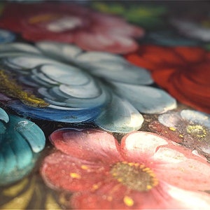 Vintage 23" X 18" Zhostovo Metal Hand Painted Black Serving Tray Flower ...