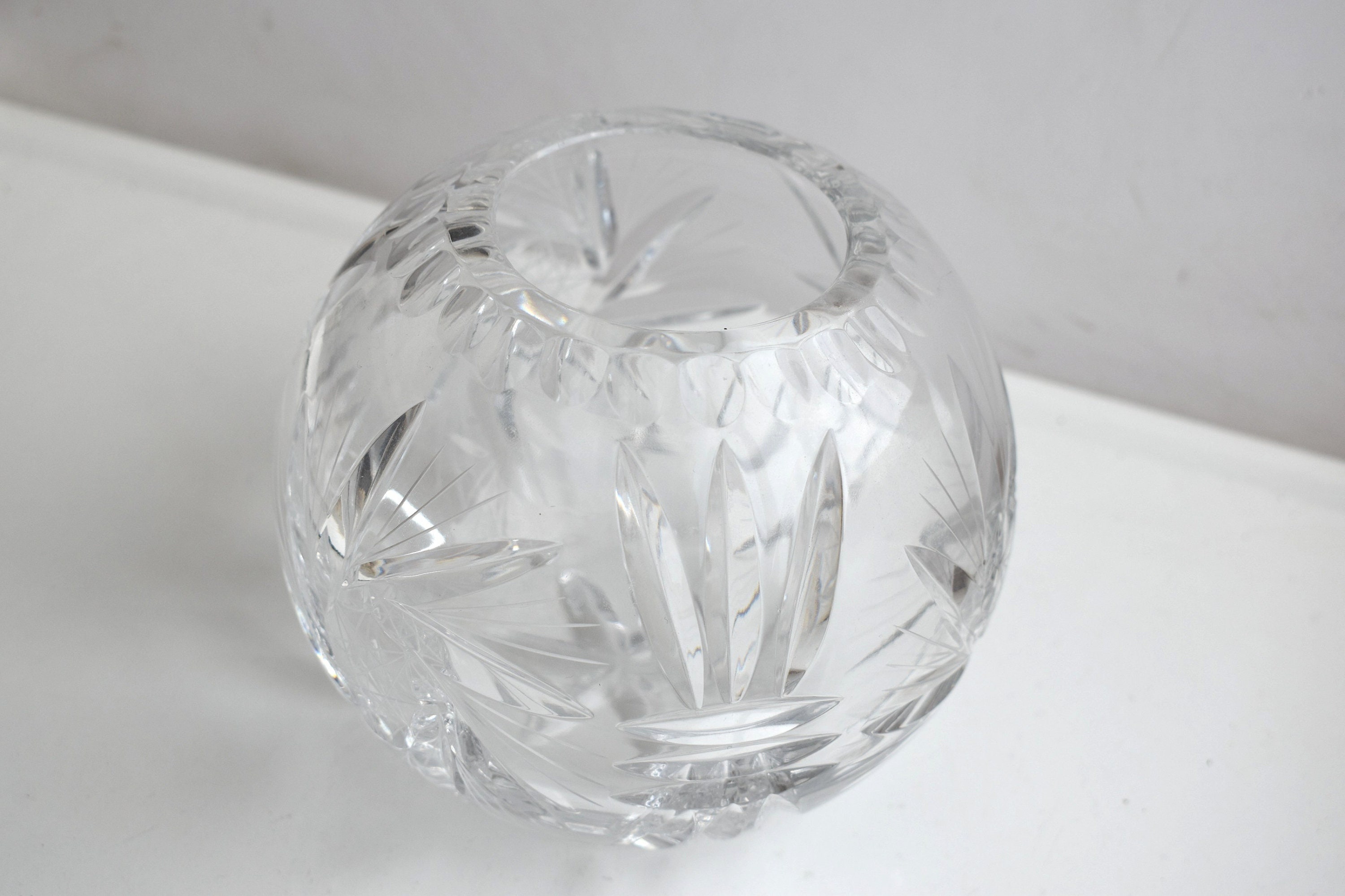 Vintage Lead Crystal Cut Clear Glass Etched Round Ball Vase - Etsy