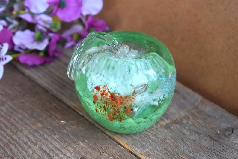 Glass Apple Paperweight Multi Colored Marble Crystal Art Glass Ball ...