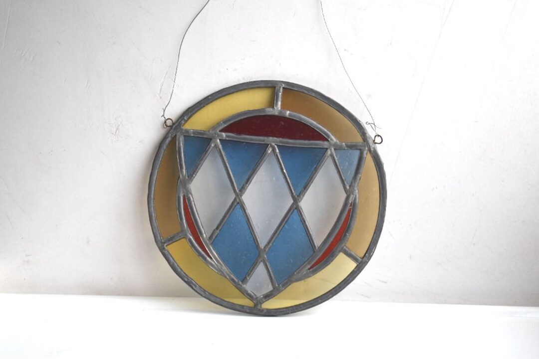 Vintage Heraldic Coat of Arms Painting Stained Glass Wall Hanging Decor ...