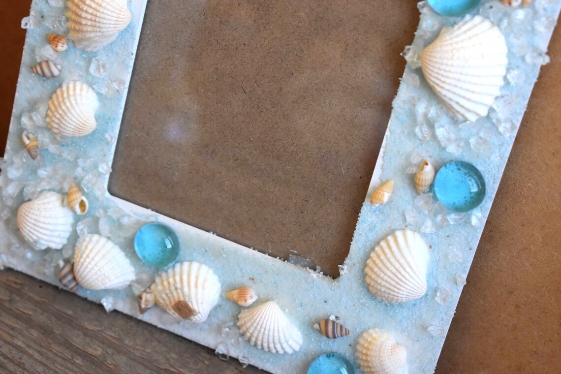 Seashell Encrusted Frame Photo Picture White Blue Sea Shell - Etsy