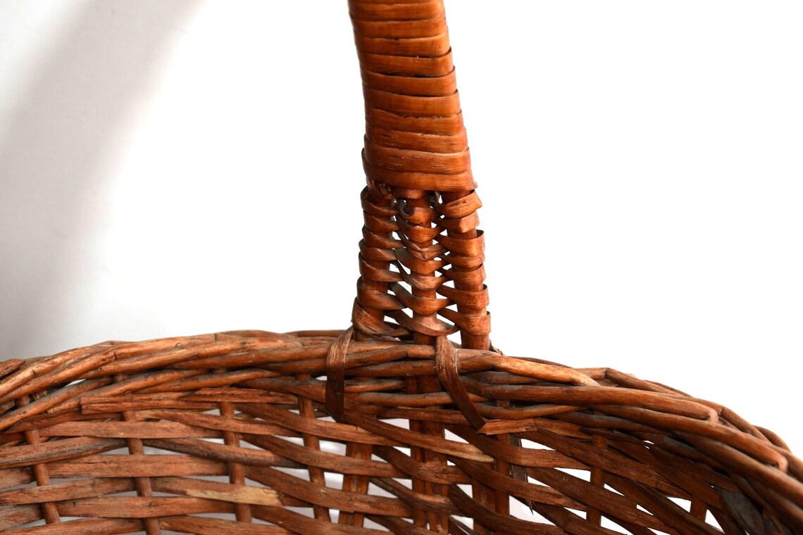 Large Vintage Woven Wicker Basket Handle Fruit Flower - Etsy