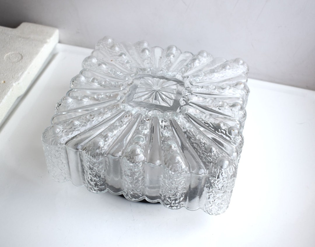 Vintage 8" Square Shade Large Ceiling Wall Lamp Scone Swirl Flush Clear ...