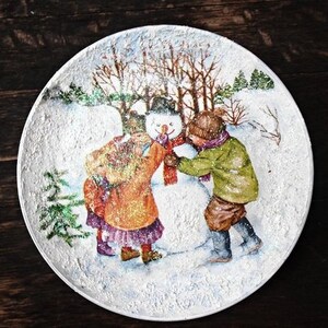 Christmas Wall Decor Plate Snowman Decoupage Wall Decor Snow Holiday ...