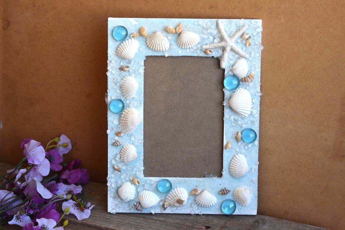 Seashell Encrusted Frame Photo Picture White Blue Sea Shell - Etsy
