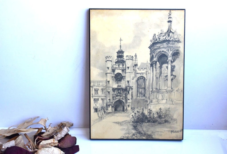 Vintage Reproduction Print Stamped Photo Picture England UK Cambridge ...