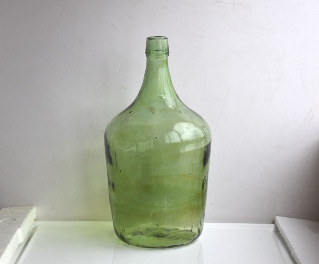 5 Liters Vintage Large Green Glass Wine Bottle Demijohn Mouthblown ...