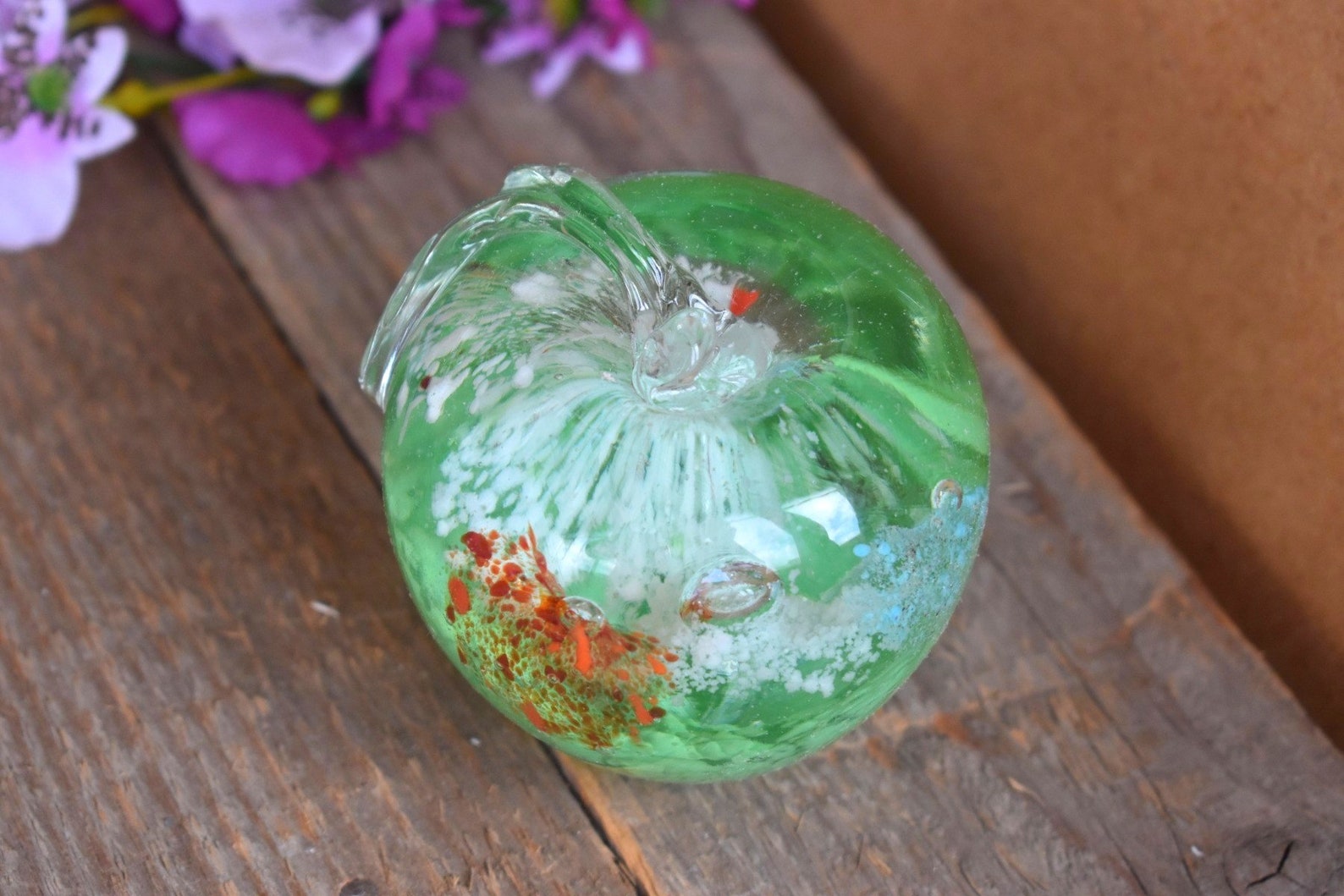 Glass Apple Paperweight Multi Colored Marble Crystal Art Glass Ball ...