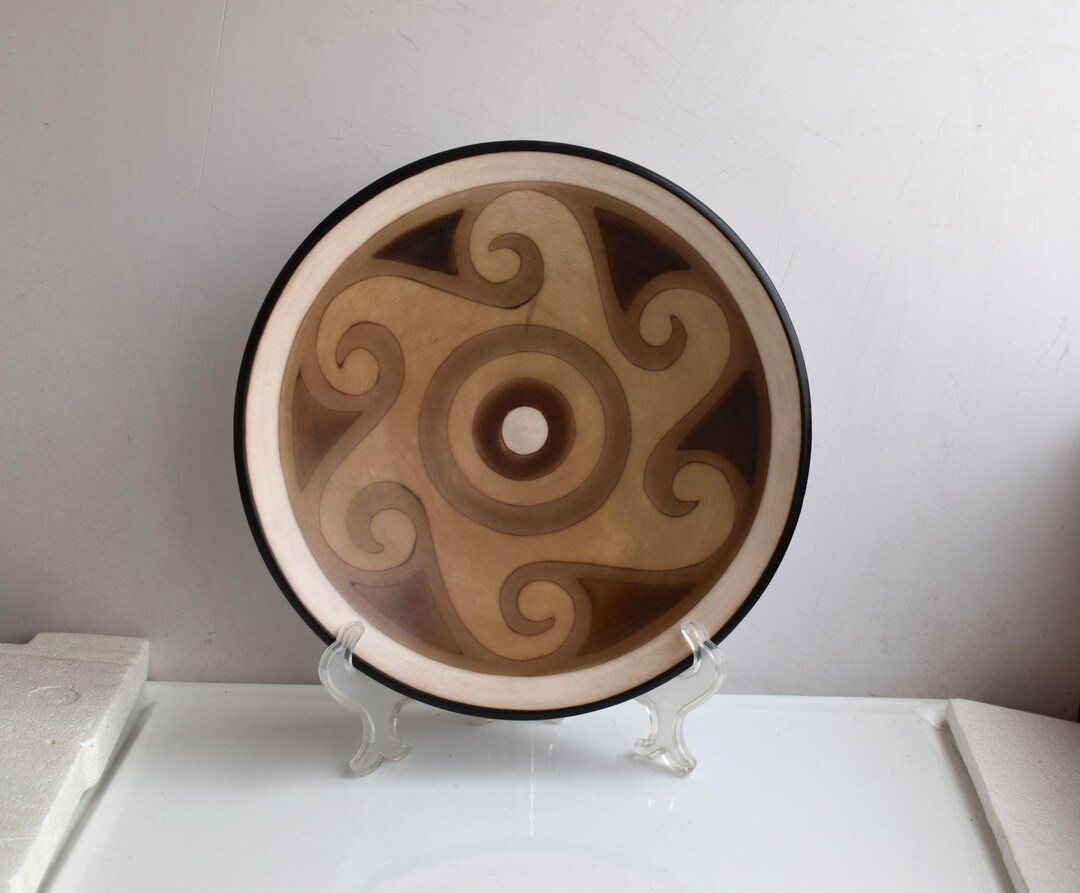 Vintage 12" Ceramic Wall Hanging Plate Hand Painted Geometric Art Deco ...