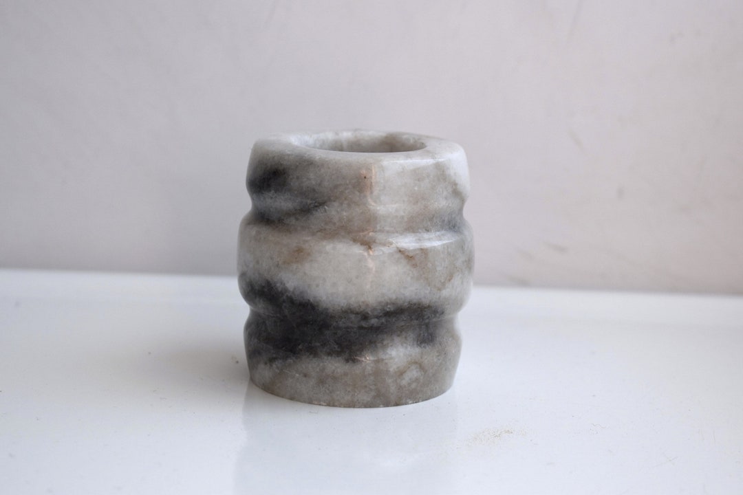 Vintage Marble Stone Small Vase White Gray Retro Natural Gem Mid ...