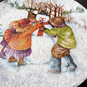 Christmas Wall Decor Plate Snowman Decoupage Wall Decor Snow Holiday ...