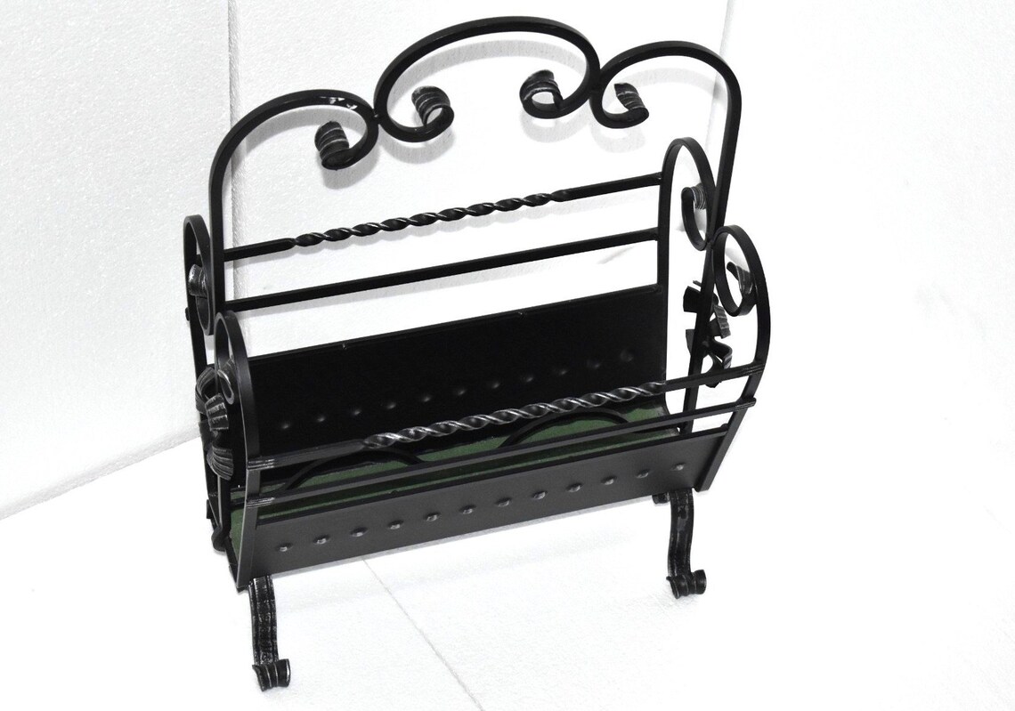 Vintage Wrought Iron Metal Magazine Rack Holder Book Storage Vinyl ...