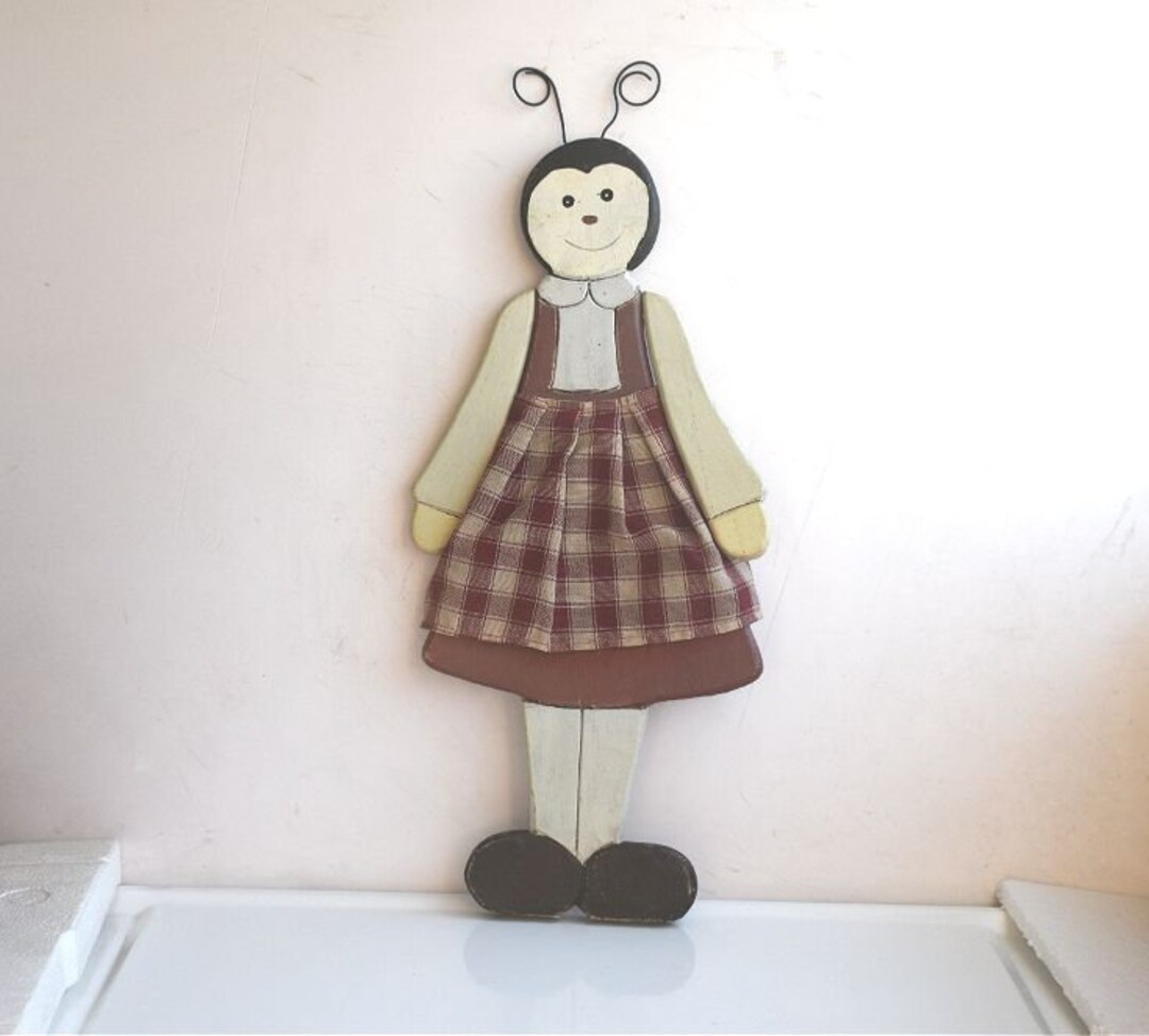 Vintage Ladybug Bug Red Dress Wood Doll Figurine Decor Hand Painted ...