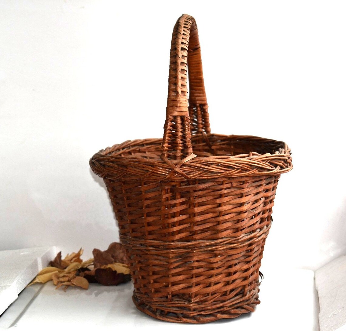 Large Vintage Woven Wicker Basket Handle Fruit Flower - Etsy