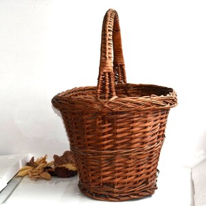 Large Vintage Woven Wicker Basket Handle Fruit Flower Handwoven Bowl ...