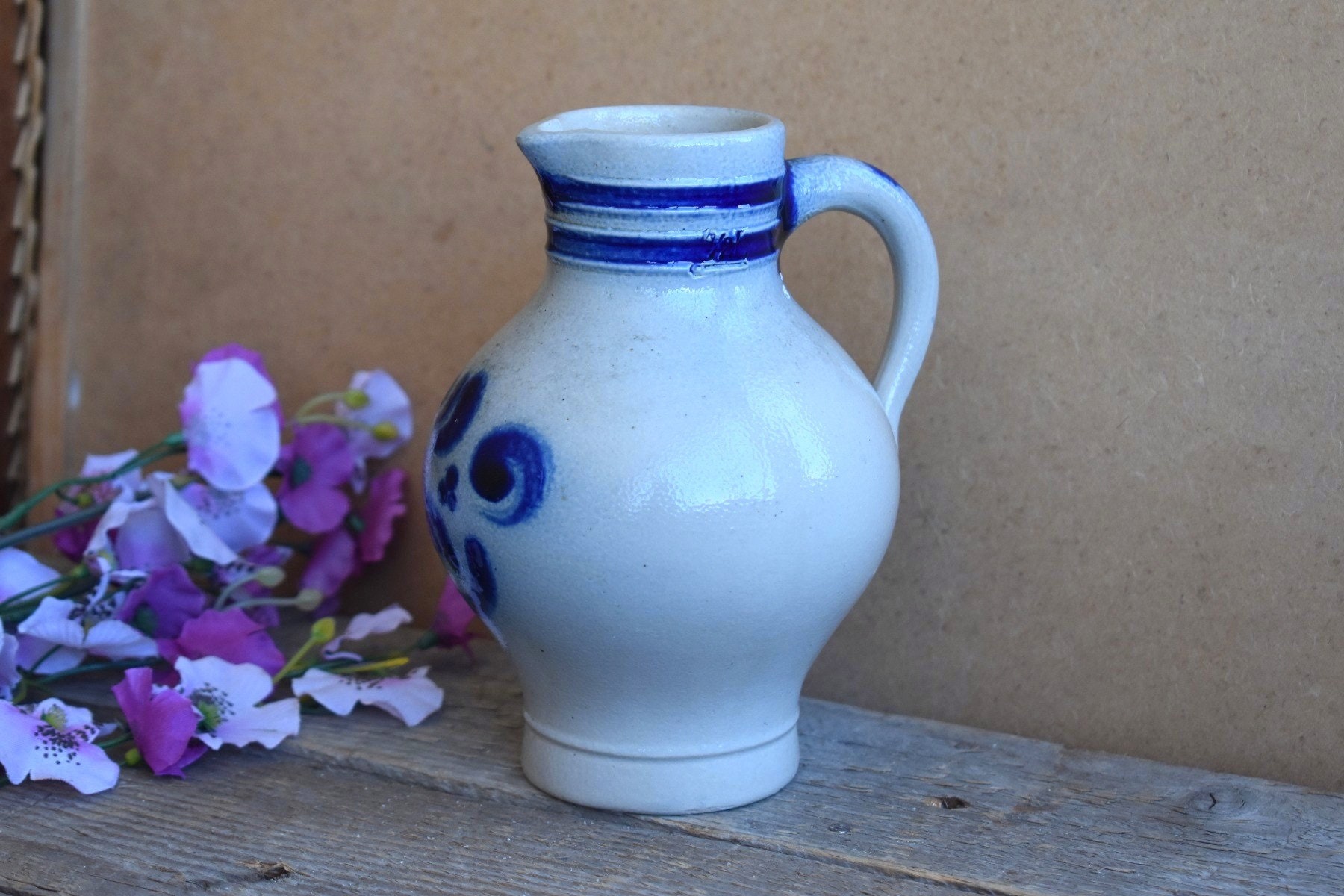 Vintage Stoneware Ceramic Gray Blue Art Salt Glazed Jug Pitcher Pot ...