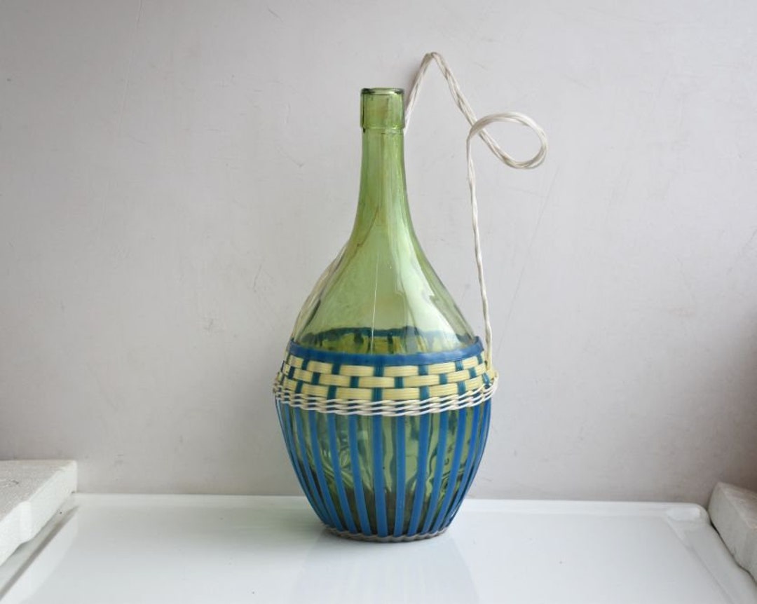 Vintage 2L Clear Green Glass Bottle Wall Hanging Rustic European ...