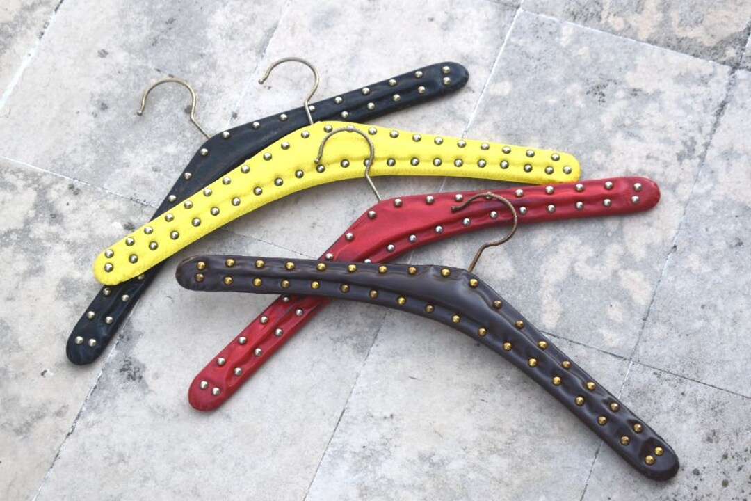 Vintage Set of 4 Leather Hangers 60s - 70s Leather Studded Hangers ...
