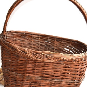 Large Vintage Woven Wicker Basket Handle Fruit Flower Handwoven Bowl ...