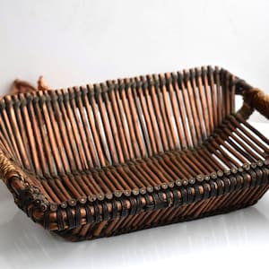 Vintage Woven Wicker Basket Two Handles Brown Rattan Bamboo Storage ...
