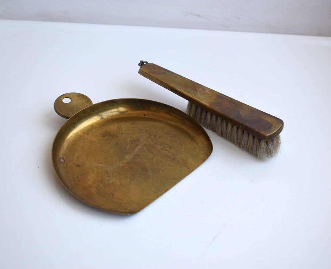 Vintage Small Brass Crumb Tray Brush Set Table Butler Dust Pan Set ...