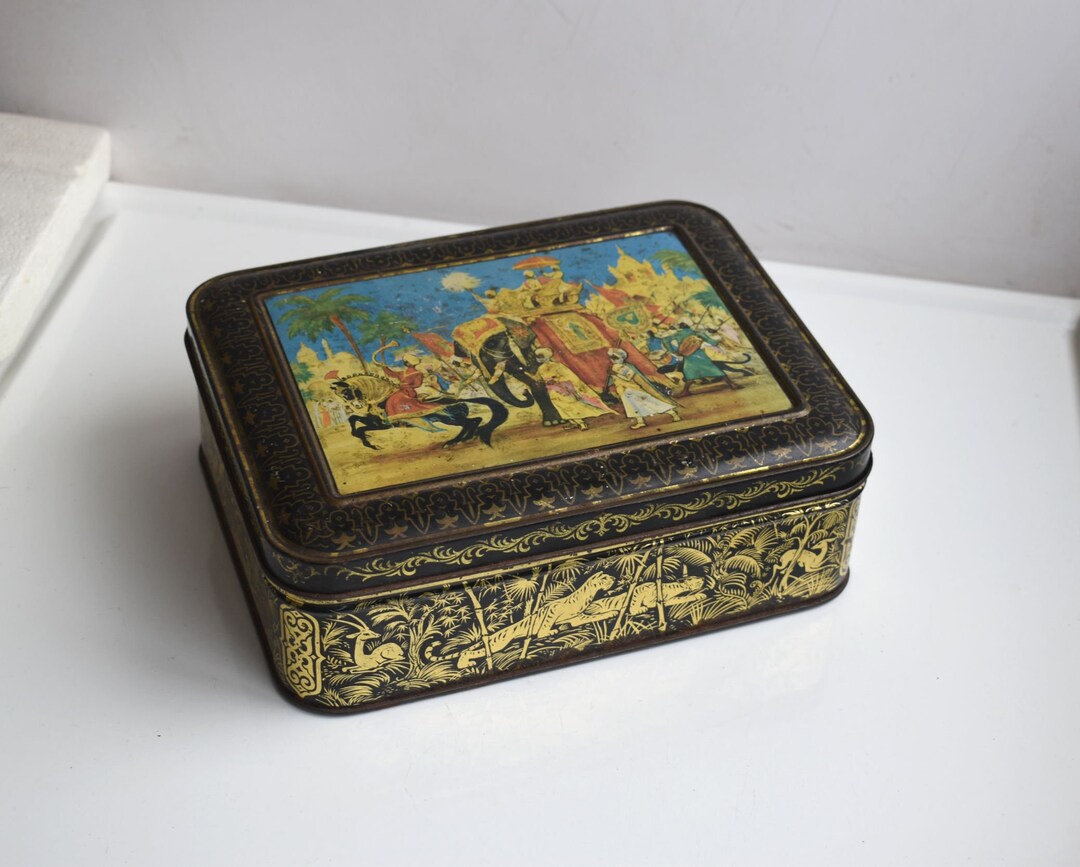 Vintage Metal Tin Tobacco Tea Box Chest Oriental Scene Germany Storage ...