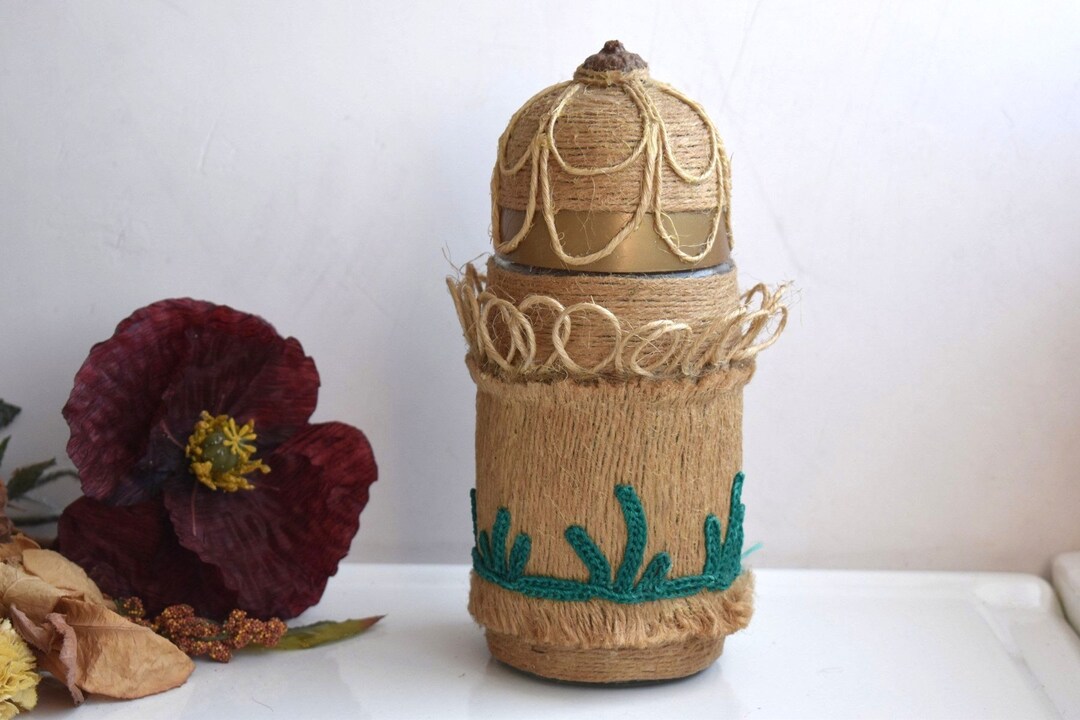Vintage 9" Twine Wrapped Burlap Glass Storage Container Canister Coffee ...