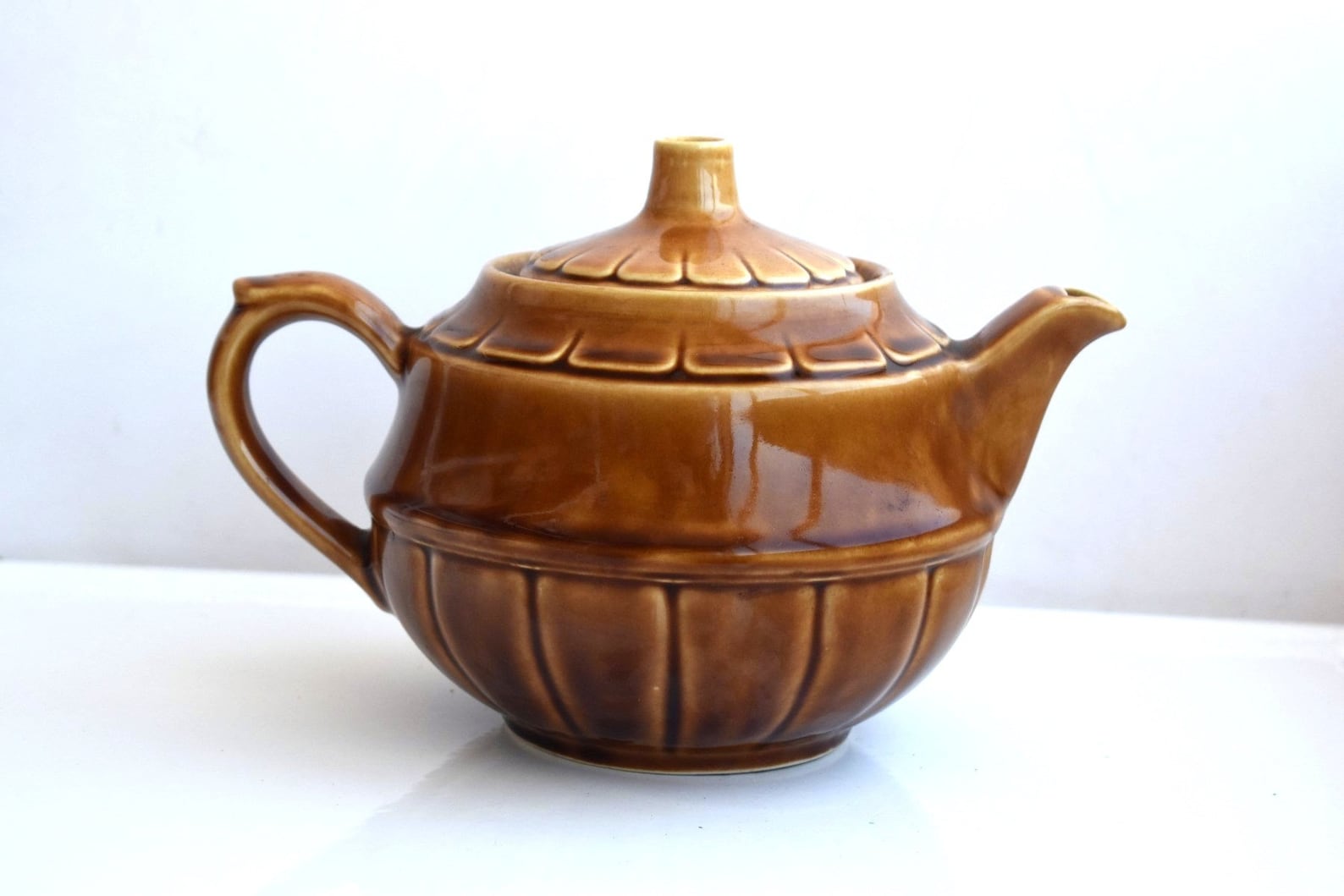 Vintage Glazed Ceramic Brown Tea Pot Mid Century Porcelain - Etsy