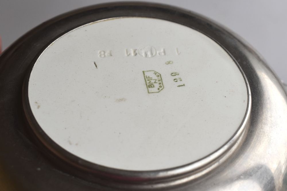 Vintage BMF N Foreign Serving Fruit Bowl Metal Porcelain Plate Tray ...